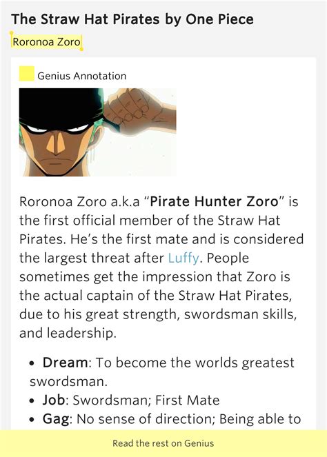 Roronoa Zoro The Straw Hat Pirates Meaning