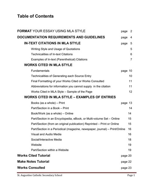 Table Of Contents Format Documentation Requirements And Guidelines
