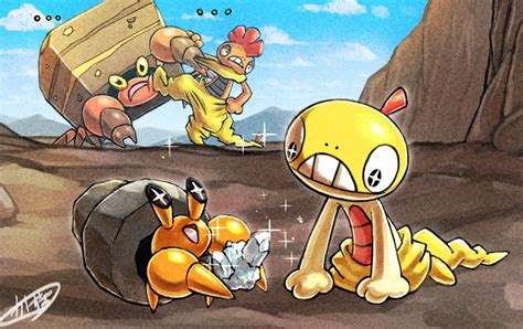 Scraggy Scrafty Crustle And Dwebble Pokemon Drawn By Kaosu
