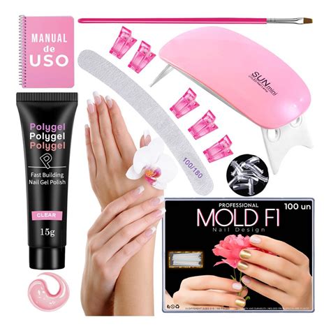 Kit Polygel Completo Alongamento Unhas Cabine Unha Gel Molde F1 Poligel