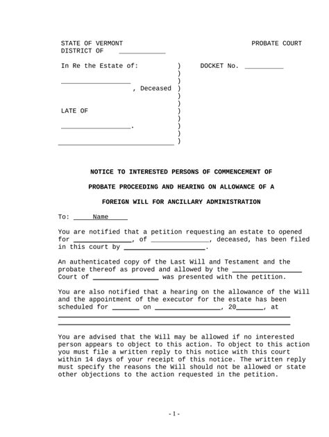 Vermont Probate Doc Template Pdffiller