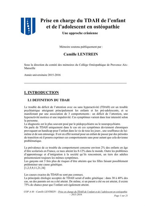 Pdf Prise En Charge Du Tdah De Lenfant Et De Ladolescent En