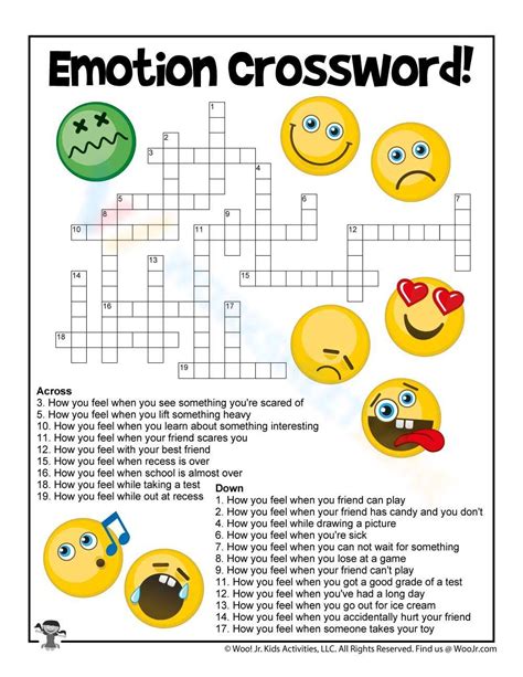 Emotion Crossword Worksheet