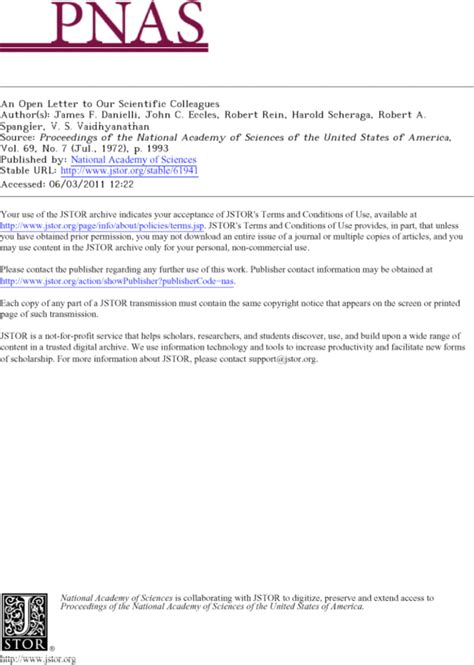 An Open Letter To Our Scientific Colleagues Pnas