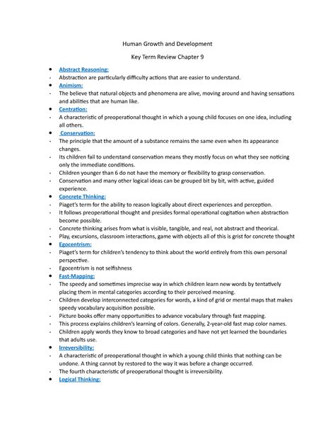 DEP 2000 Key Term Final Review Ch 9 Human Growth And Development Key