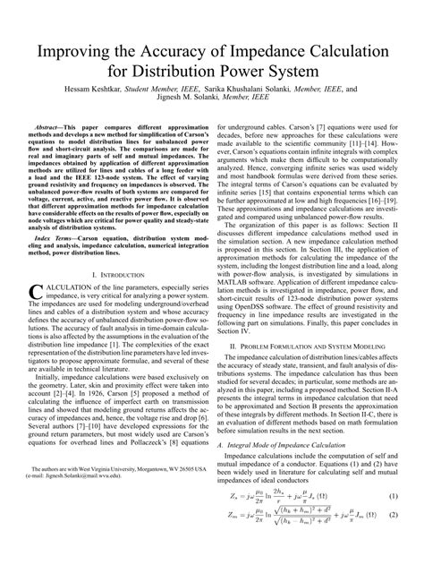 pdf improving the accuracy of impedance calculation for distribution power system