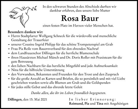 Traueranzeigen von Rosa Baur Allgäuer Zeitung