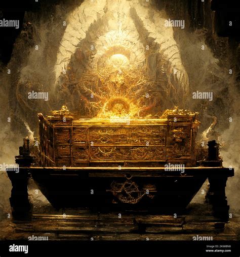 A Digital Illustration Of The Mystical Ark Of The Covenant Under Light