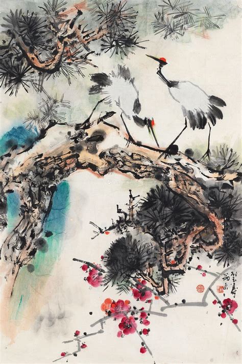 松鹤延年 镜框 设色纸本拍卖品 图片 价格 鉴赏 绘画 雅昌艺术品拍卖网