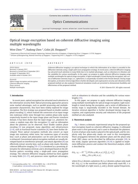 pdf optical image encryption based on coherent diffractive imaging using multiple wavelengths