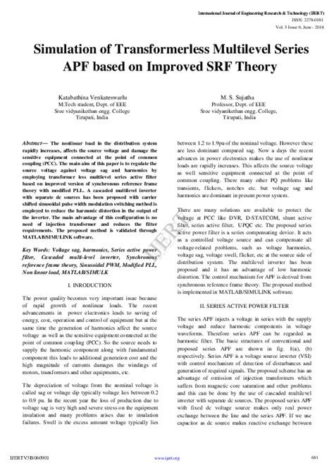pdf ijert simulation of transformerless multilevel series apf based on improved srf theory