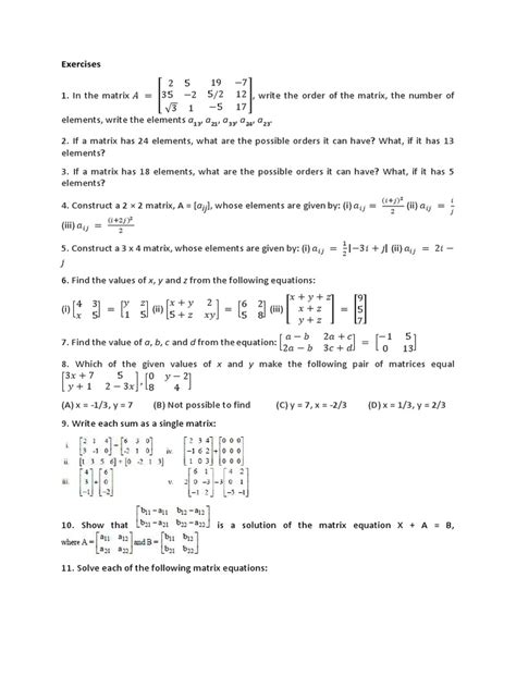 matrices exercises 1 part pdf polynomial matrix mathematics
