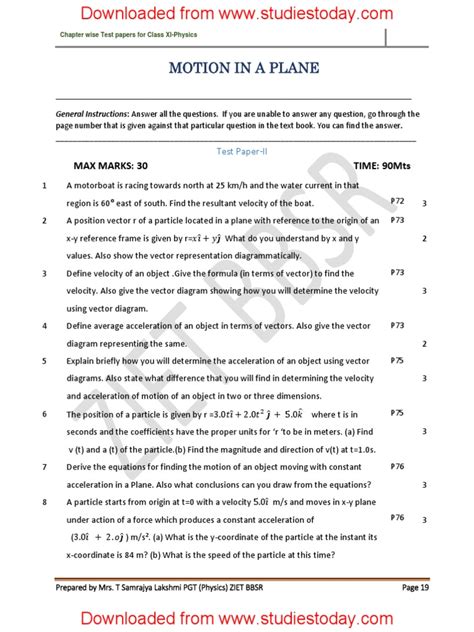 cbse class 11 physics motion in a plane worksheet set b pdf acceleration euclidean vector