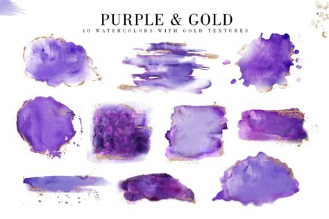 Purple And Gold Watercolor Splash And Brush Stroke Clipart Etsy Australia