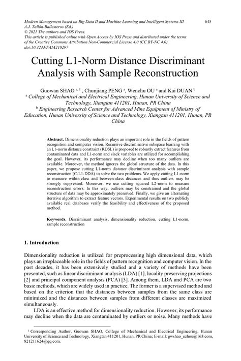 pdf cutting l1 norm distance discriminant analysis with sample reconstruction