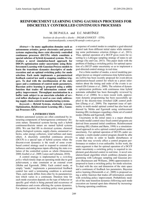 pdf reinforcement learning using gaussian processes for discretely controlled continuous processes