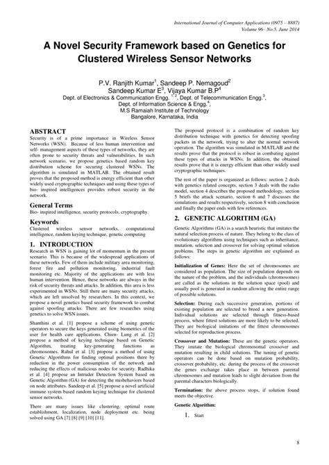 pdf a novel security framework based on genetics for clustered wireless sensor networks