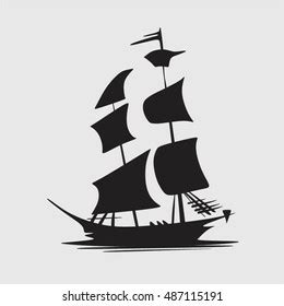 Silhouette Two Sailing Ships Moonlight Behind Stock Vector Royalty
