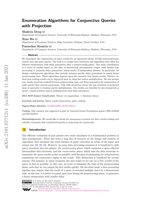 pdf enumeration algorithms for conjunctive queries with projection