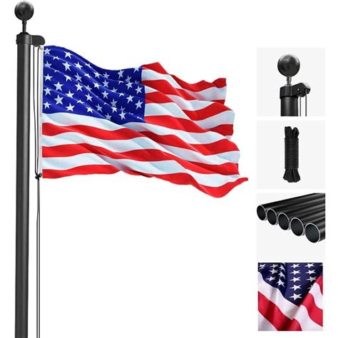 Kingdely 20 Ft Sectional Flag Pole Kit In Black Extra Thick Heavy Duty
