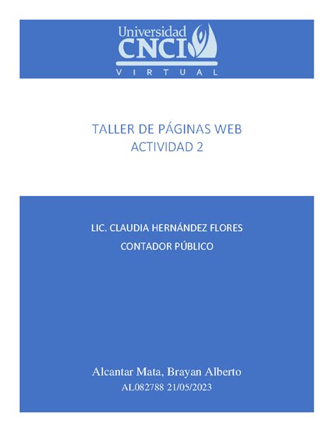 Actividad 2 Taller DE Páginas WEB Alcantar Mata Brayan Alberto