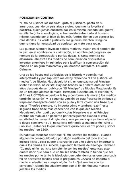 EL FIN Justifica LOS Medios Posición EN Contra POSICIÓN EN