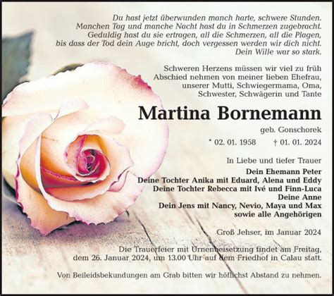 Traueranzeigen Von Martina Bornemann Lr Online Trauer De