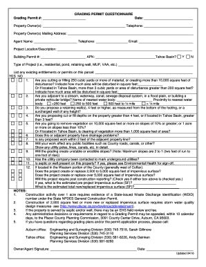 Fillable Online Placer Ca GRADING PERMIT APPLICATION Placer Ca Gov