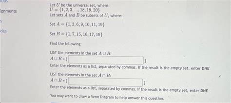 solved let u be the universal set where