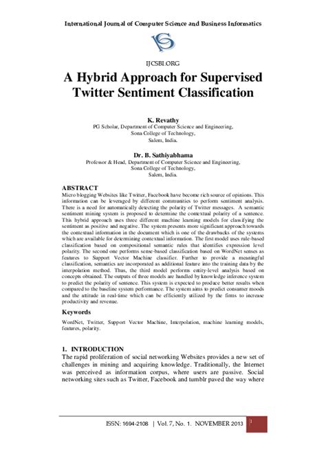 pdf a hybrid approach for supervised twitter sentiment classification ijcsbi org