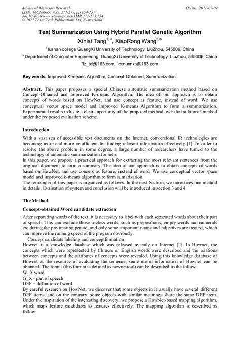 text summarization using hybrid parallel genetic algorithm scientific
