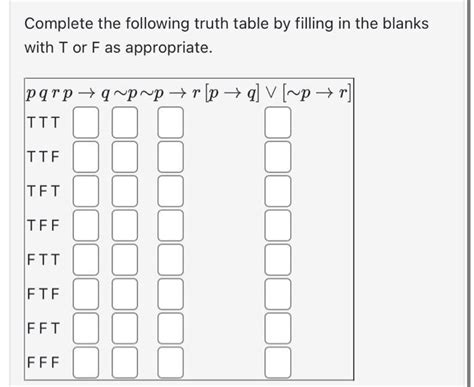solved complete the following truth table by filling in the