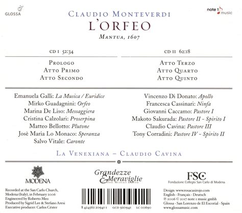 Release L Orfeo By Claudio Monteverdi Emanuela Galli Mirko