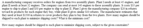 Solved A Manufacturing Company Receives Orders For Engines Chegg