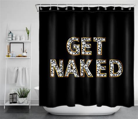 Hvest Get Naked Shower Curtain Black White Creative Diamond Funny