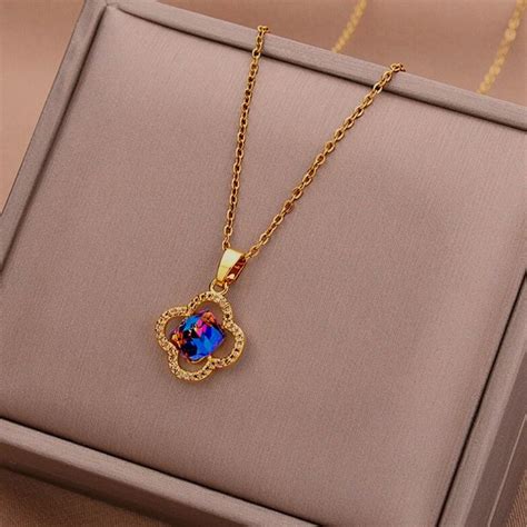 Colar Banhado Ouro Rainbow Luck Colar De Trevo De Quatro Folhas