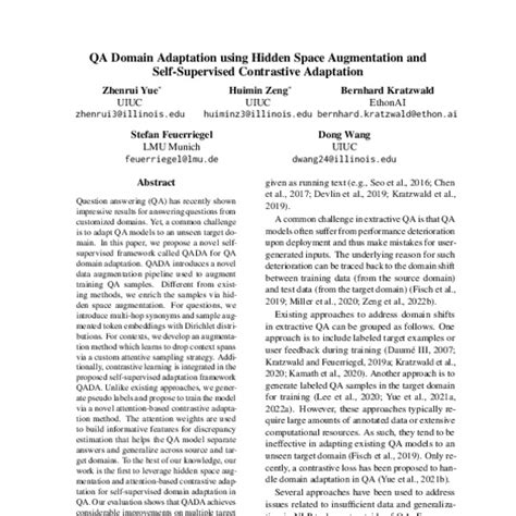 qa domain adaptation using hidden space augmentation and self supervised contrastive adaptation