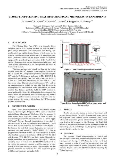 pdf closed loop pulsating heat pipe ground and micorgravity experiments