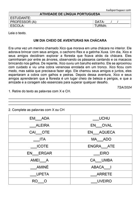 Atividades X ou CH para Imprimir Tudo Português