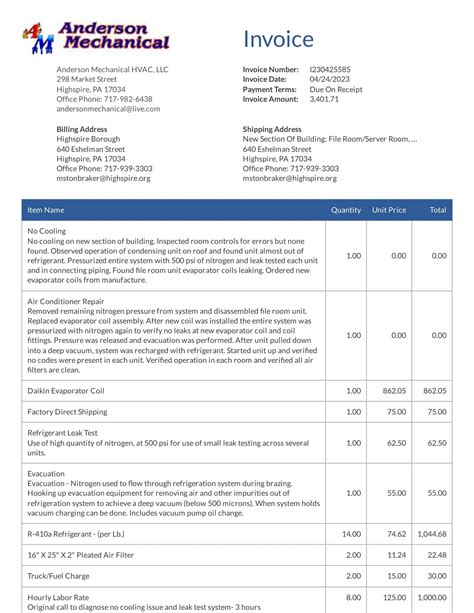 Free Printable Hvac Invoice Templates Pdf Excel
