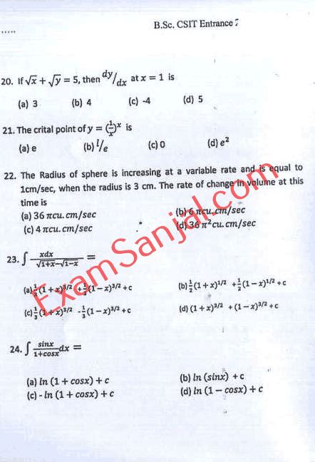 Bsc Csit Entrance Model Questions Paper Tu Model Questions Exam Sanjal