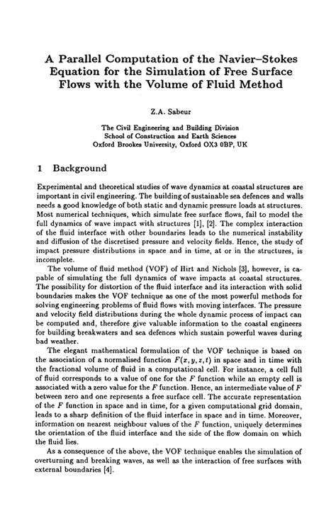 pdf a parallel computation of the navier stoked equation for the simulation of free surface