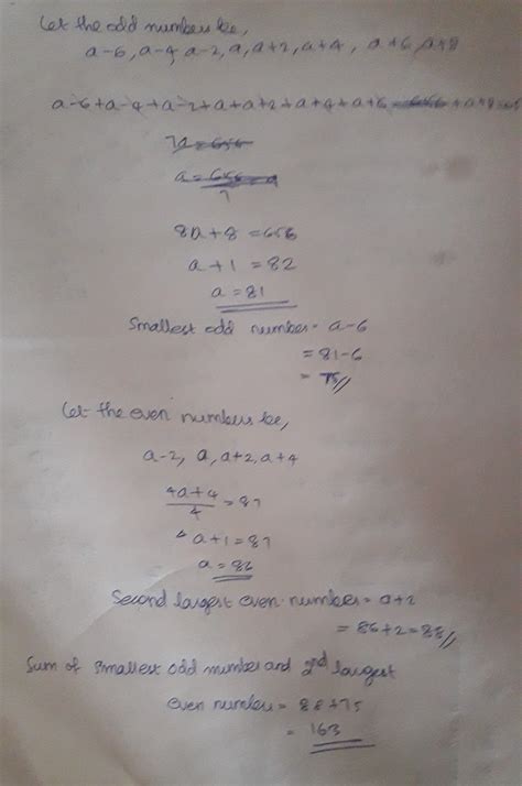 the sum of 8 consecutive odd numbers is 656 also the average of four consecutive even number