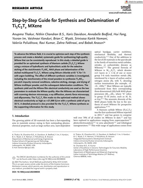 Pdf Stepbystep Guide For Synthesis And Delamination Of Ti C T X