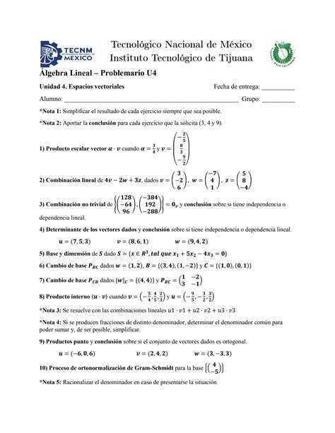 Solution Itt Lgebra Lineal Ejercicios Unidad Espacios Vectoriales
