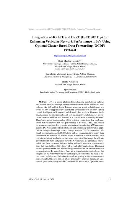 pdf integration of 4g lte and dsrc ieee 802 11p for enhancing vehicular network performance