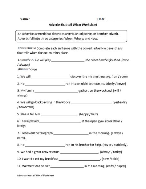 Worksheet On Adverbs For Class 7 With Answers