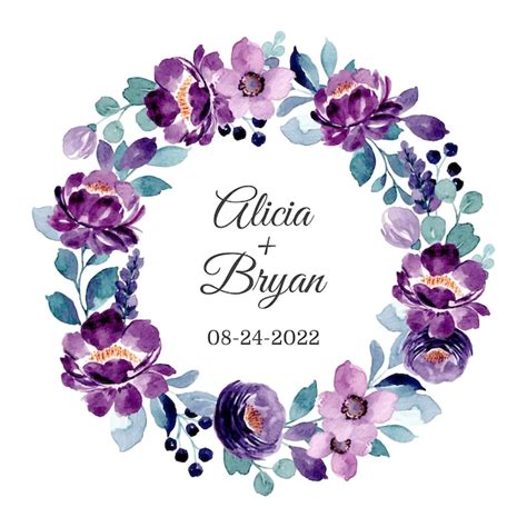 Guirnalda Floral Morada Con Acuarela Vector Premium