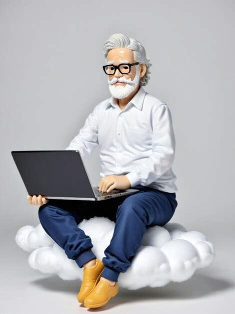 Premium AI Image A 3D Toy Senior Man Sitting On Cloud And Using