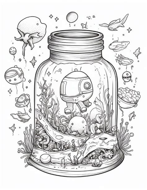 Life Inside Jar Printable Coloring Pages For Adults Grayscale Colo